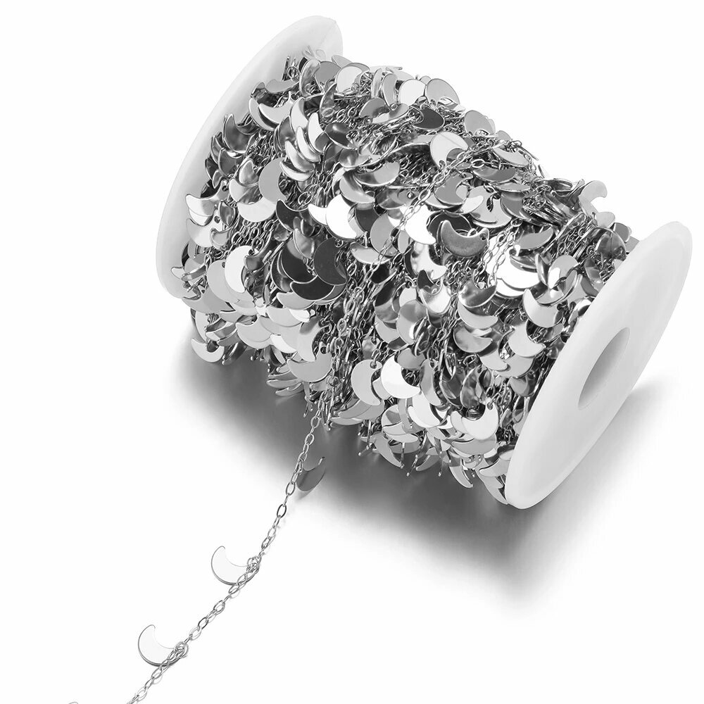 Цепочка из пайеток на катушке, сталь, 1 метр, steel color