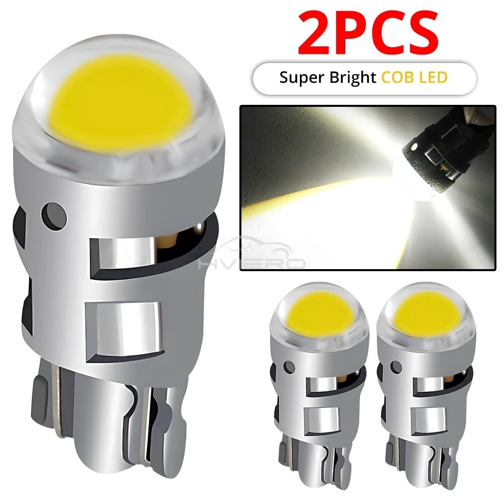 2X T10 COB W5W Светодиодные лампы для поворотников 12В, ультраяркие, для чтения в салоне автомобиля, габаритные, заднего хода, подсветки номерного знака