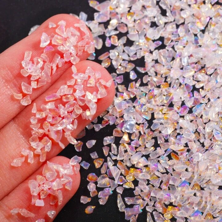Стеклянные камни Hisenlee для эпоксидной смолы и нейл-арта, 2-4 мм, 20 г Сиреневый, transparent ab