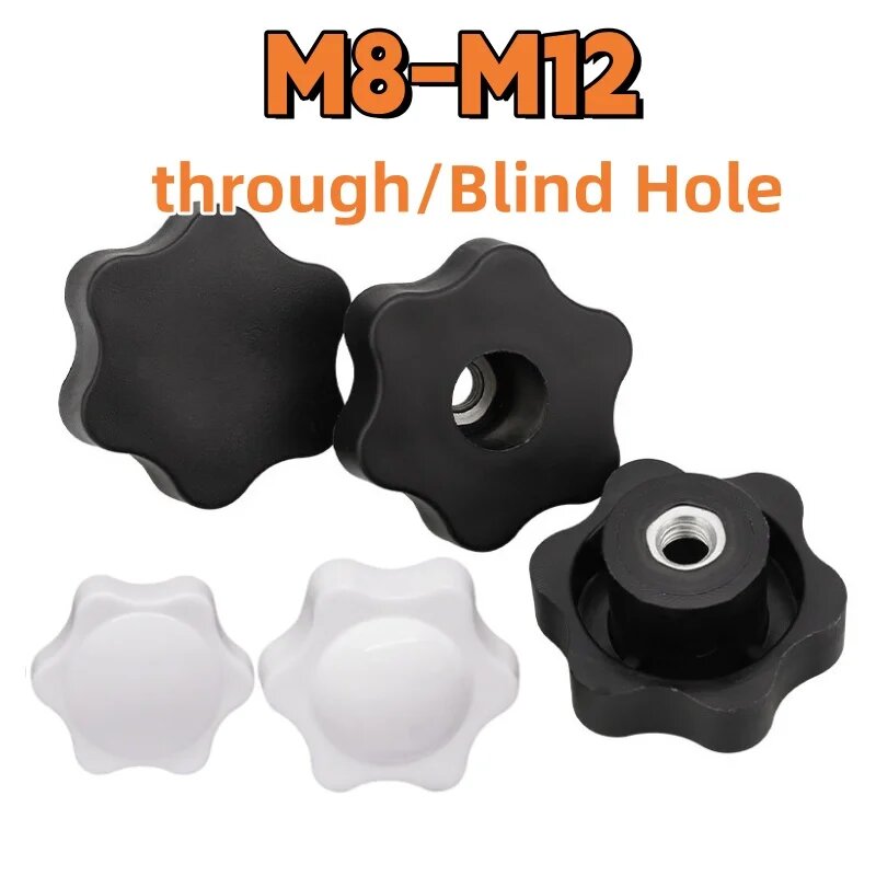 Гайка ручки для большого пальца М8 М10 М12 пластиковая черно-белая M8(48 )black, through Hole