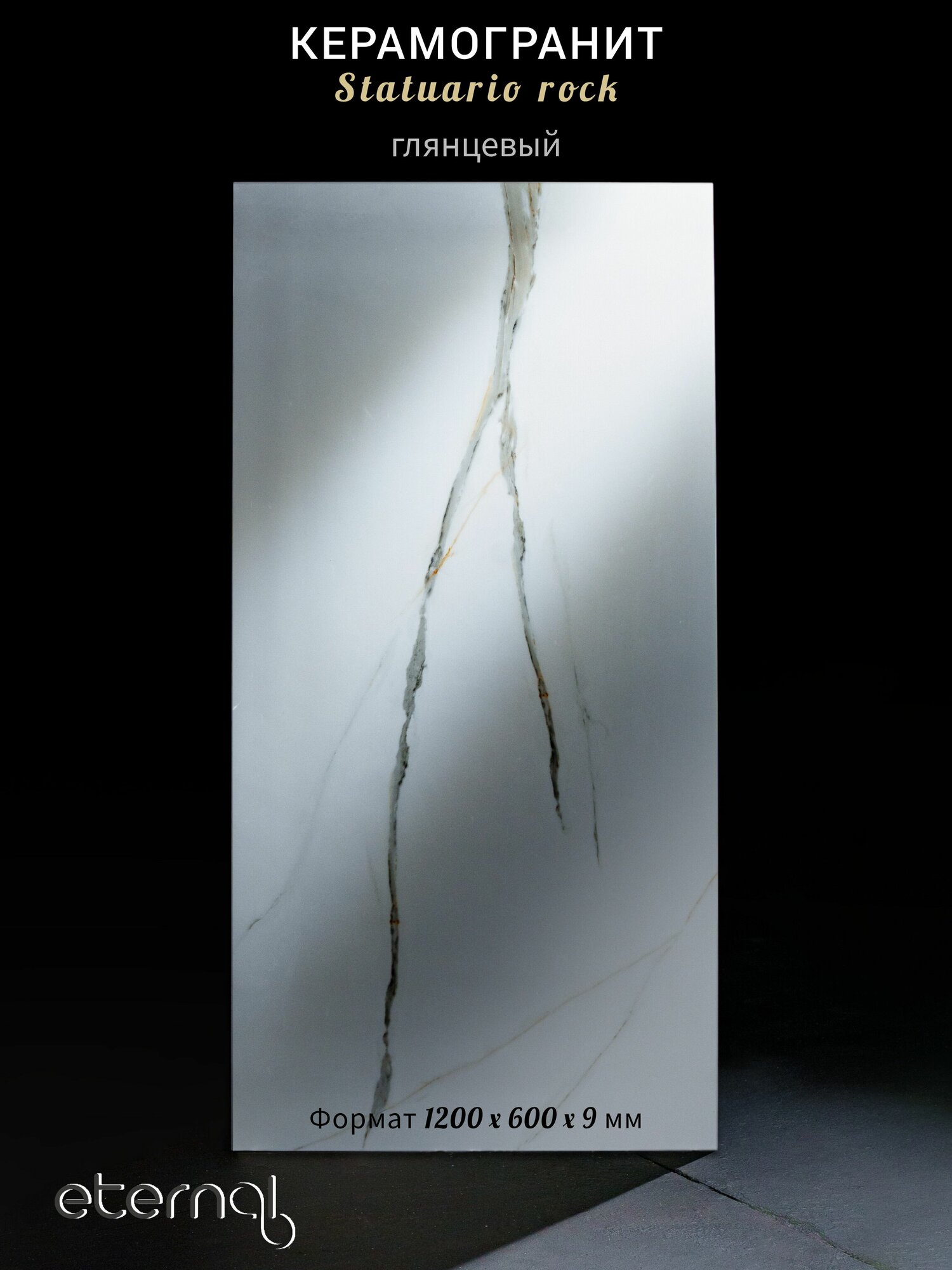 Керамогранит ETERNAL 60 х 120 см, Statuario Rock, глянцевый, 1,44 м2 в упаковке (2 шт.)