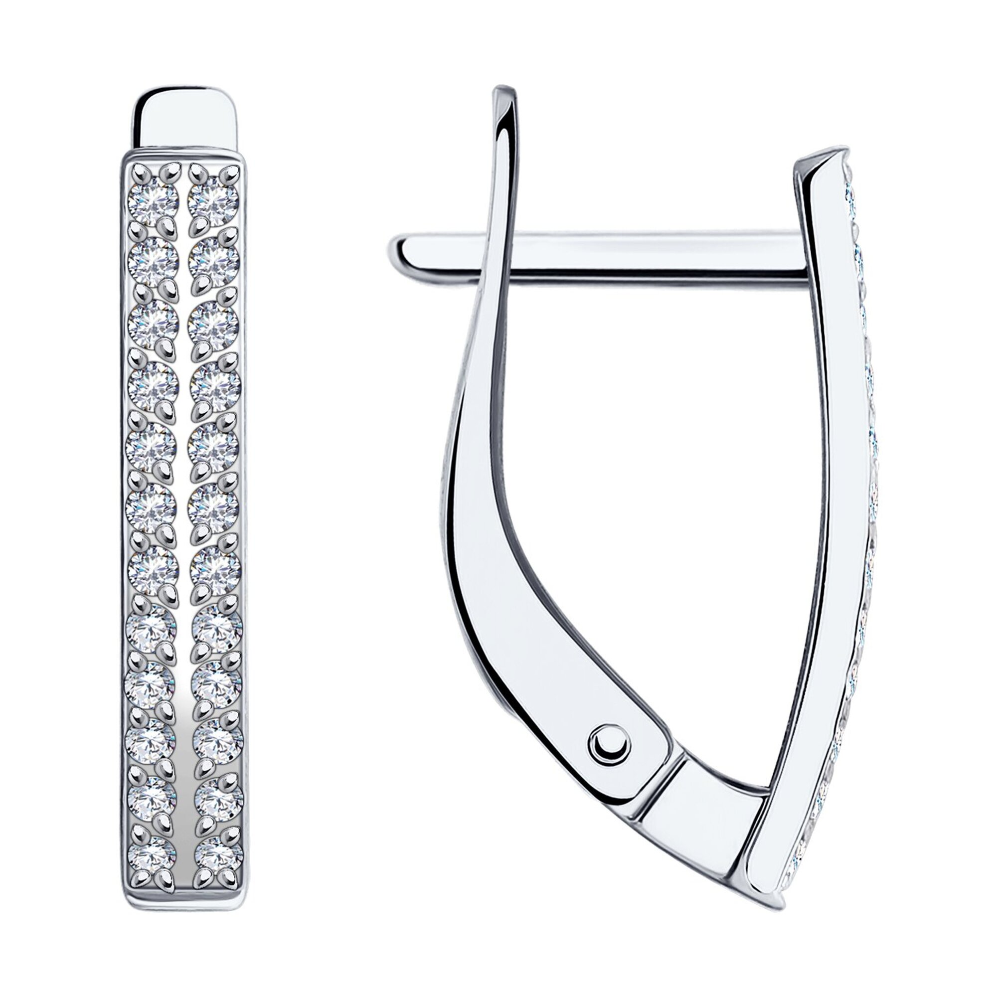 Серьги, белое золото, 585 проба, фианит