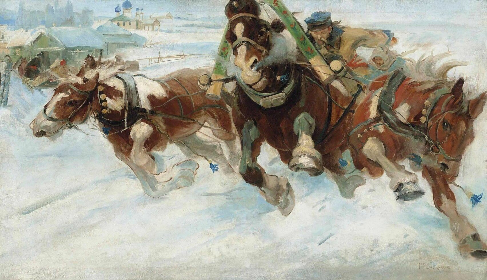 Картина Грузинского Петра Русская тройка 60х34 см