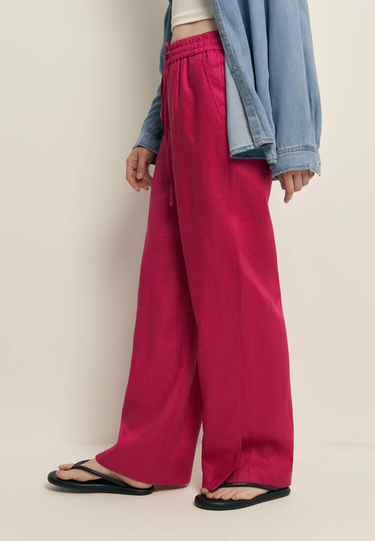 Брюки льняные прямые на резинке