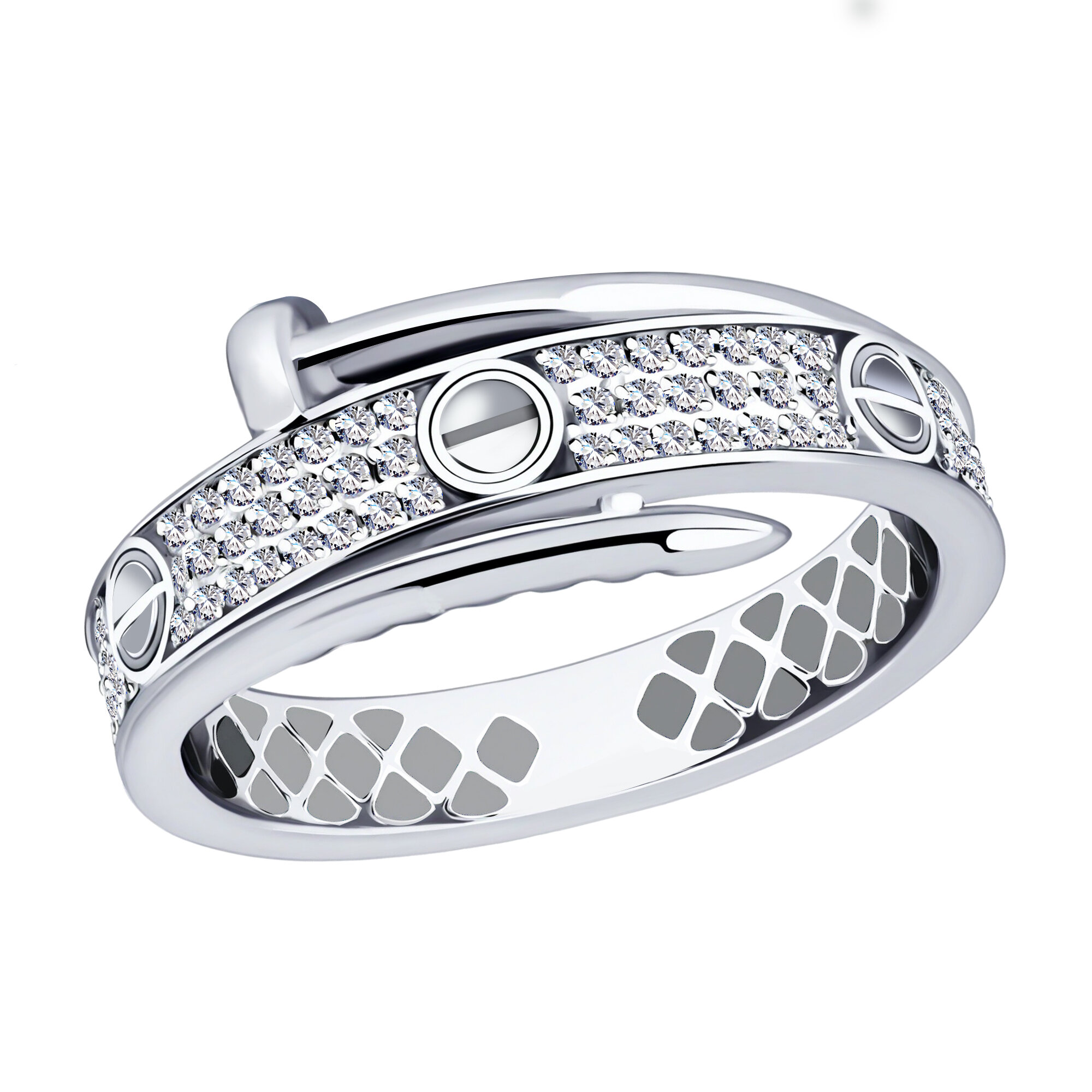 Кольцо дорожка, серебро, 925 проба, родирование, фианит