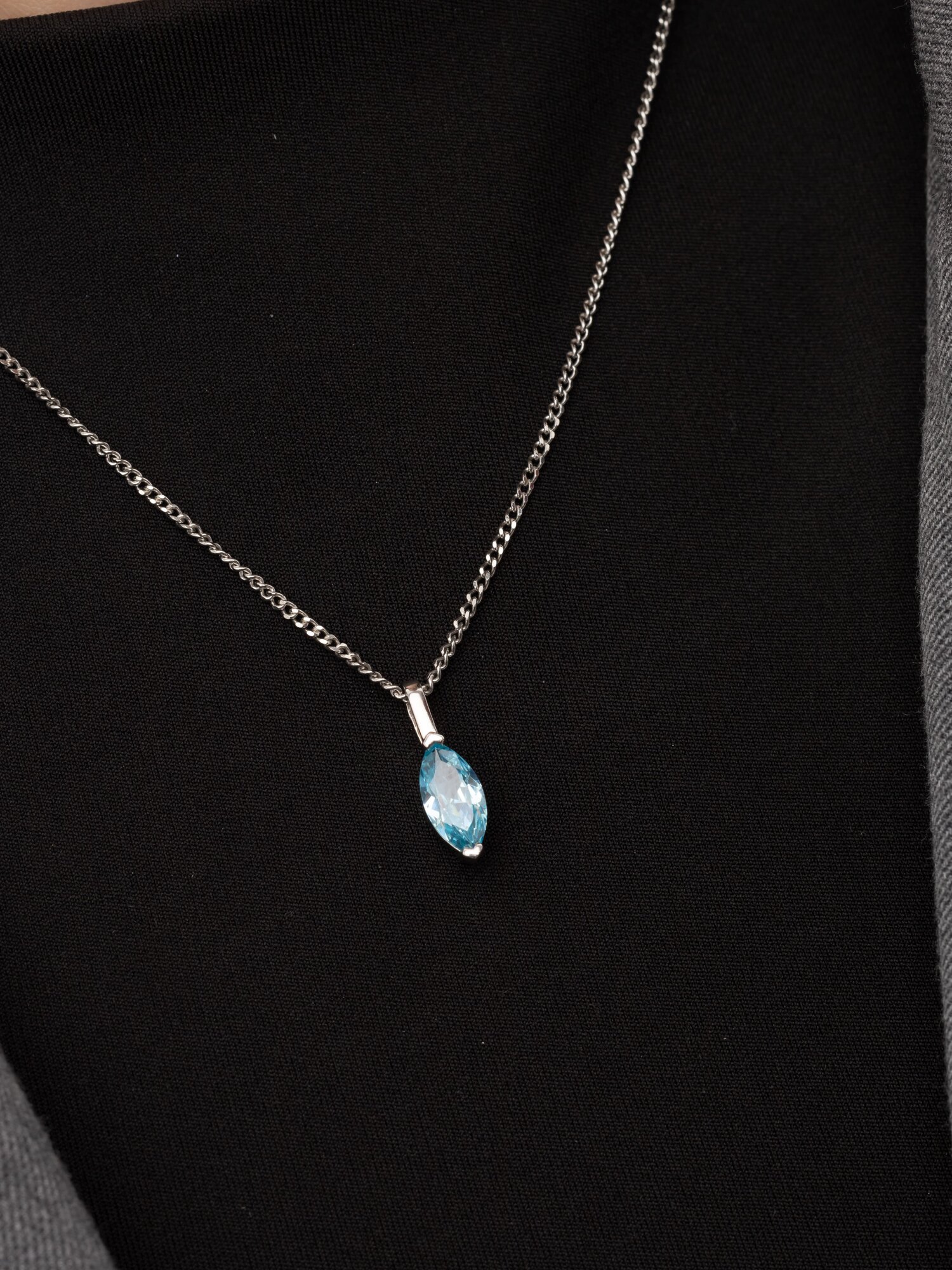 Подвеска Pepela Jewelry, серебро, 925 проба, родирование, фианит, размер 1.5 см., голубой, серебристый — фото 1