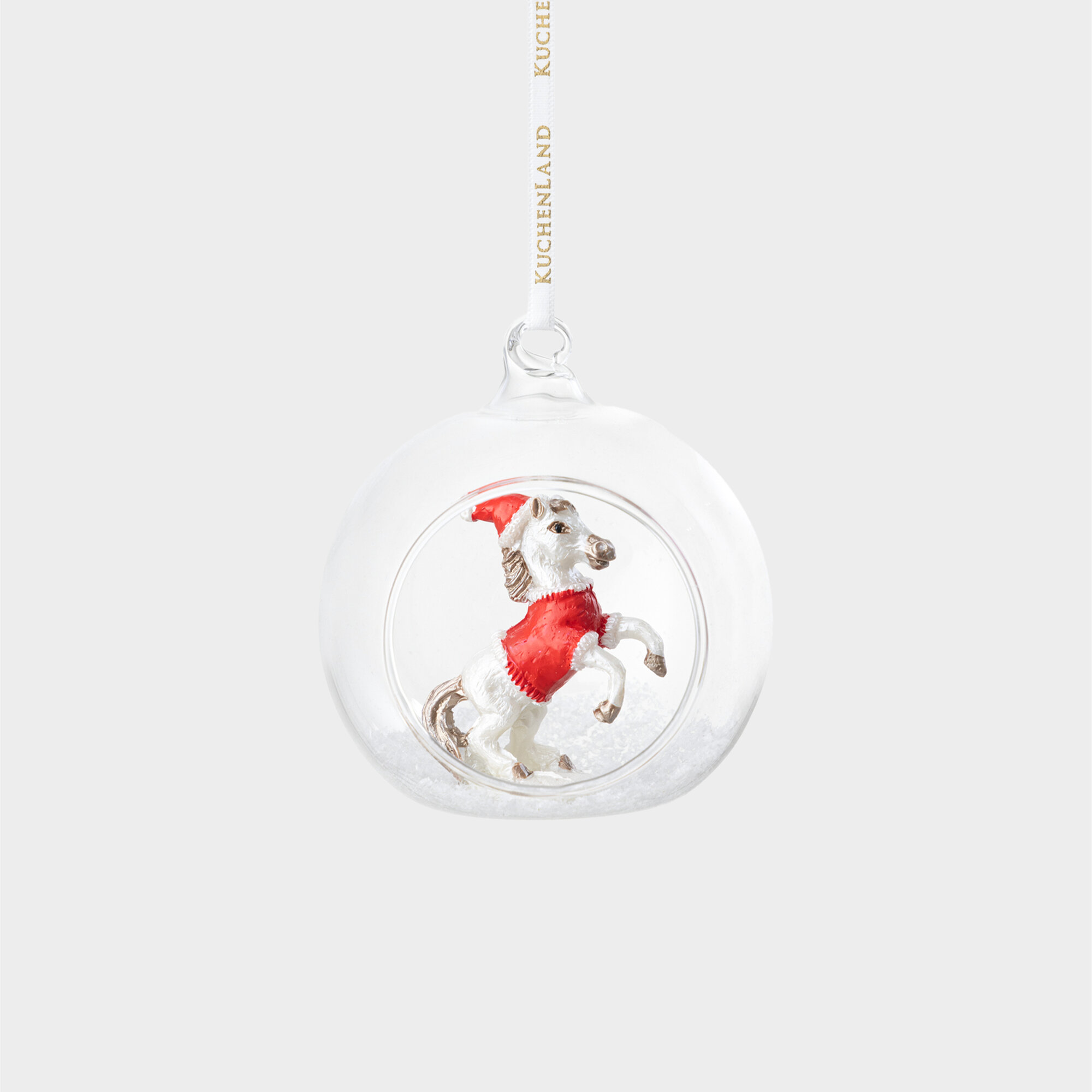 Игрушка елочная, 8 см, стекло/полирезин, красная, Лошадка в шаре, Ball shape, Kuchenland