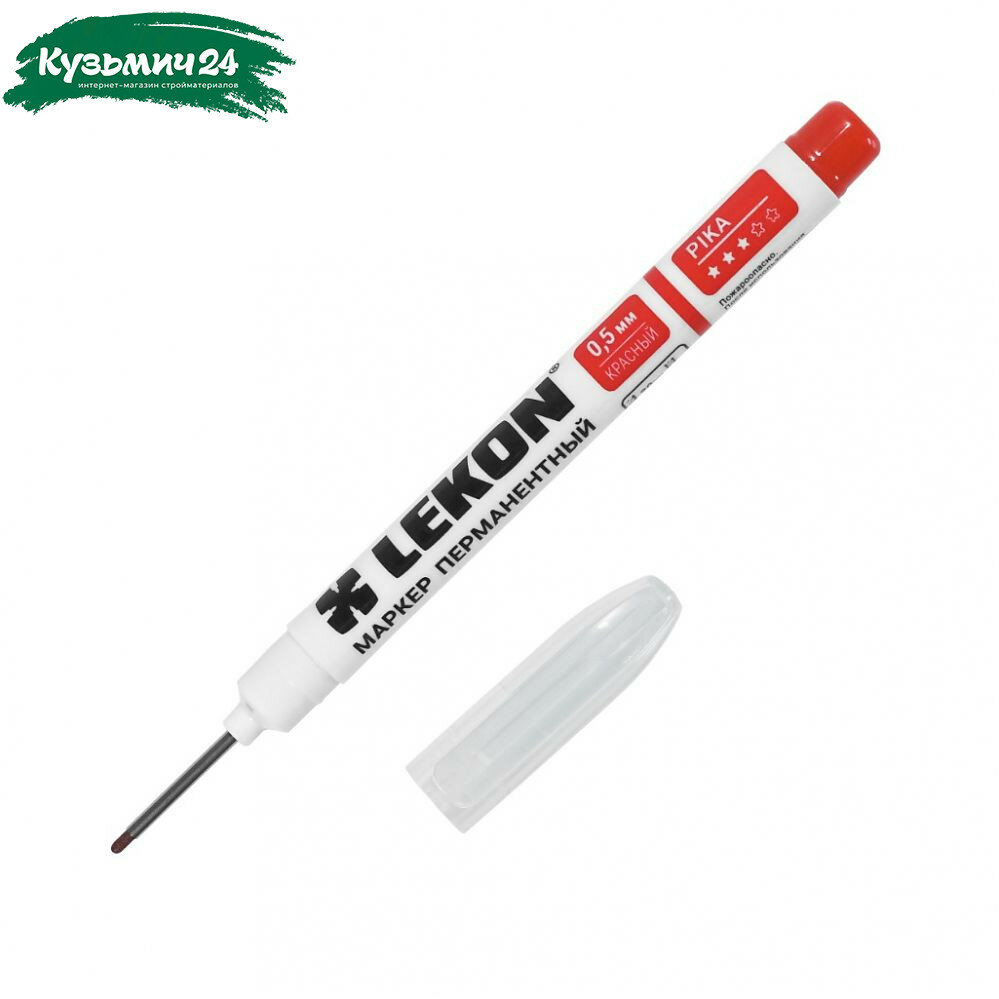 Маркер перманентный Lekon Pika, удлиненный наконечник, красный для разметки отделочных материалов