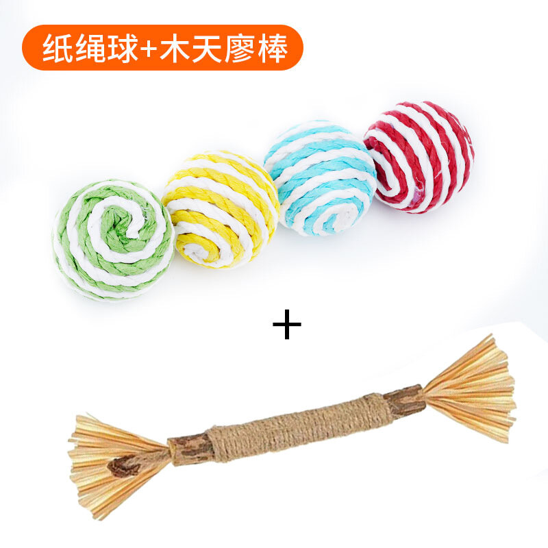 Палочка для чистки зубов с котовым мятным 22 см + звуковой шарик из бумаги, случайный цвет 3 шт, набор игрушек для кошек