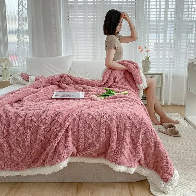 Розовый плед 200x230см, мягкий полиэстер