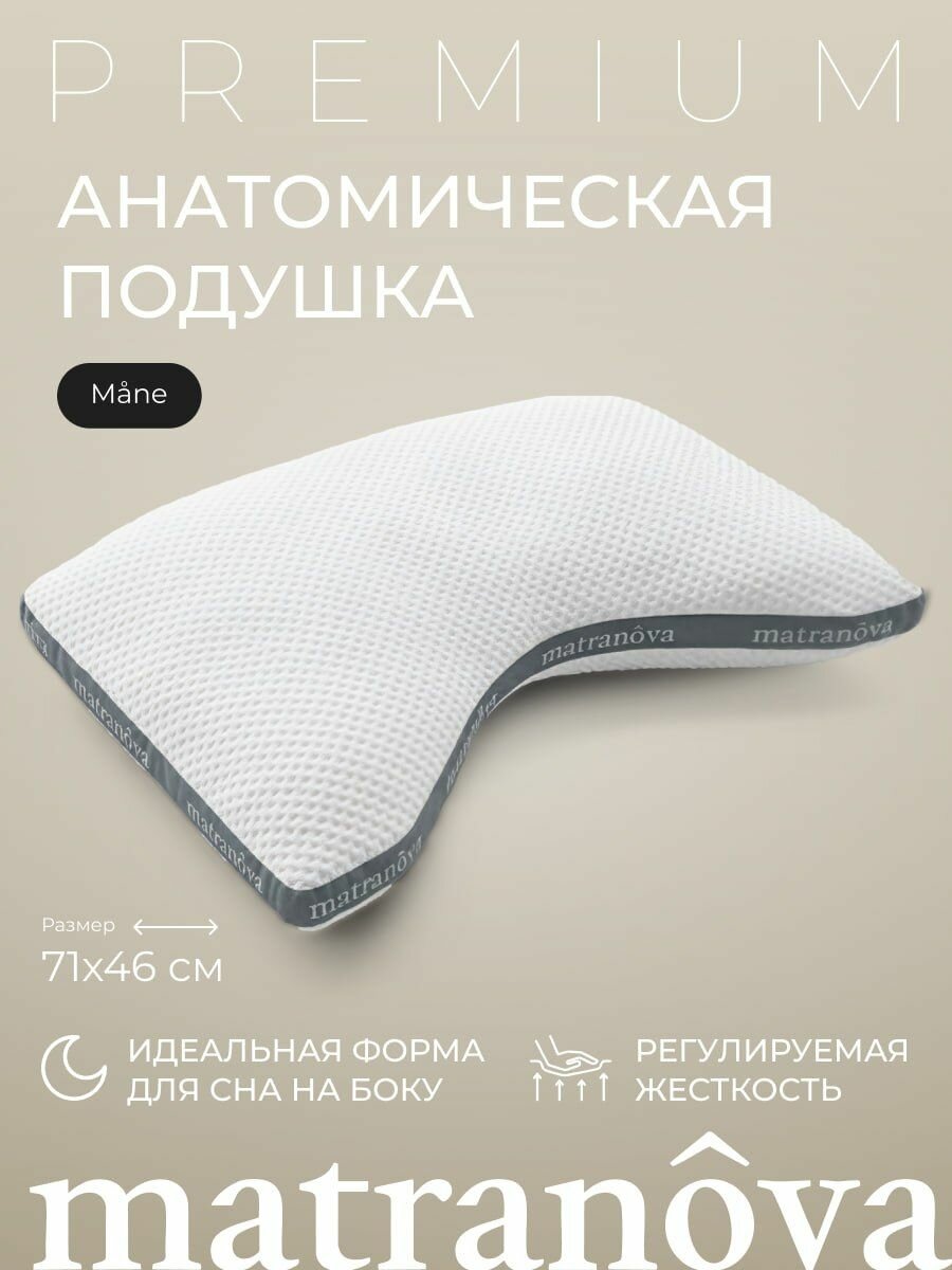 Анатомическая подушка Matranova Måne, латекс + полиэстер, гипоаллергенный чехол, белая