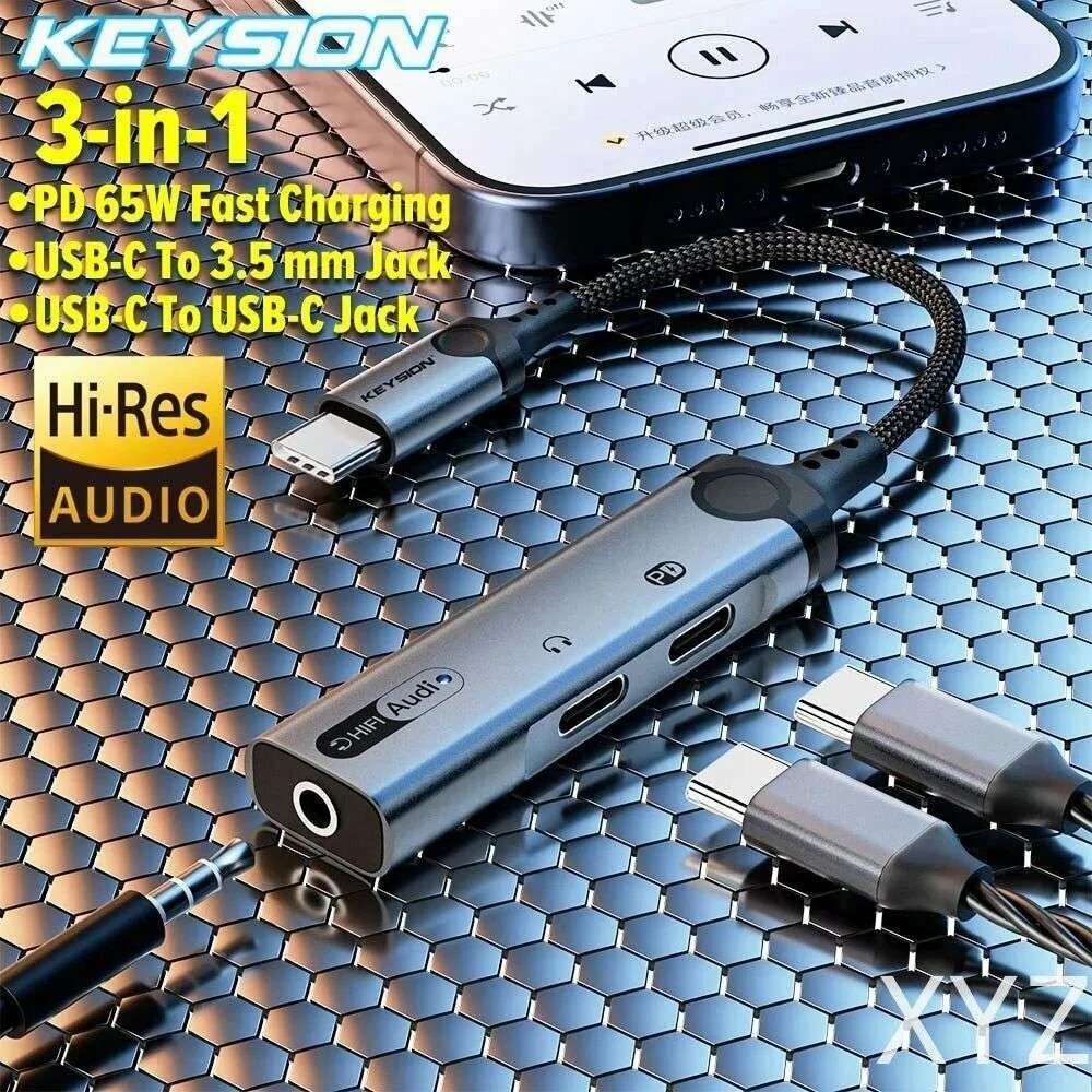 Аудиокабель USB Type-C/3.5 мм, USB Type-C, черно-серый