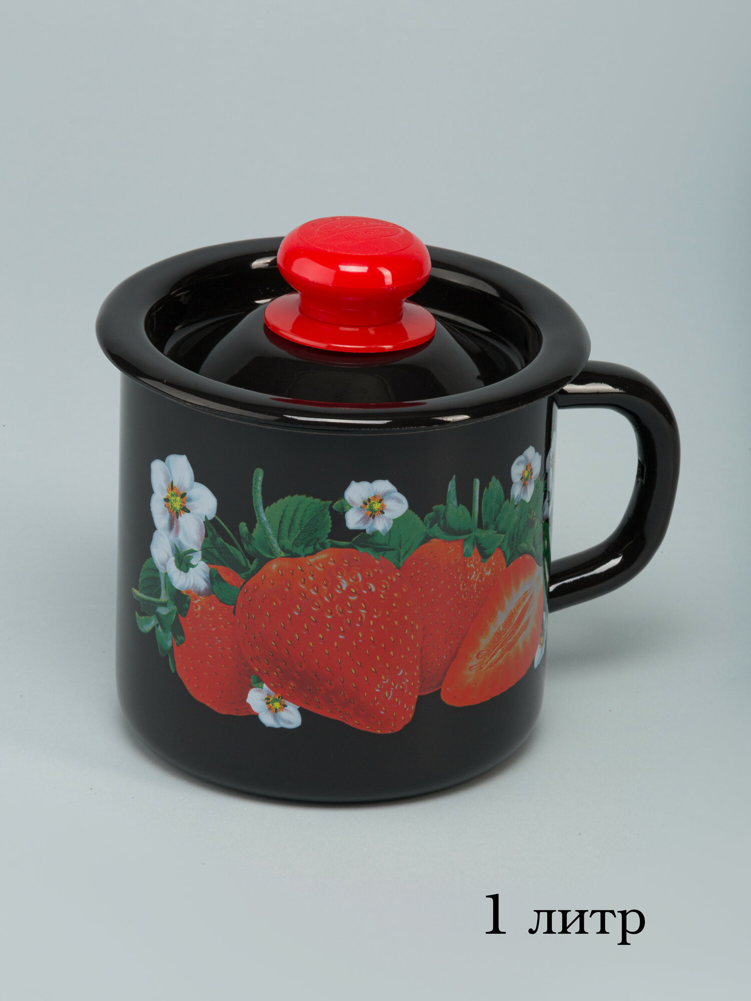 Кружка эмалированная 1 литр васильковая с декором