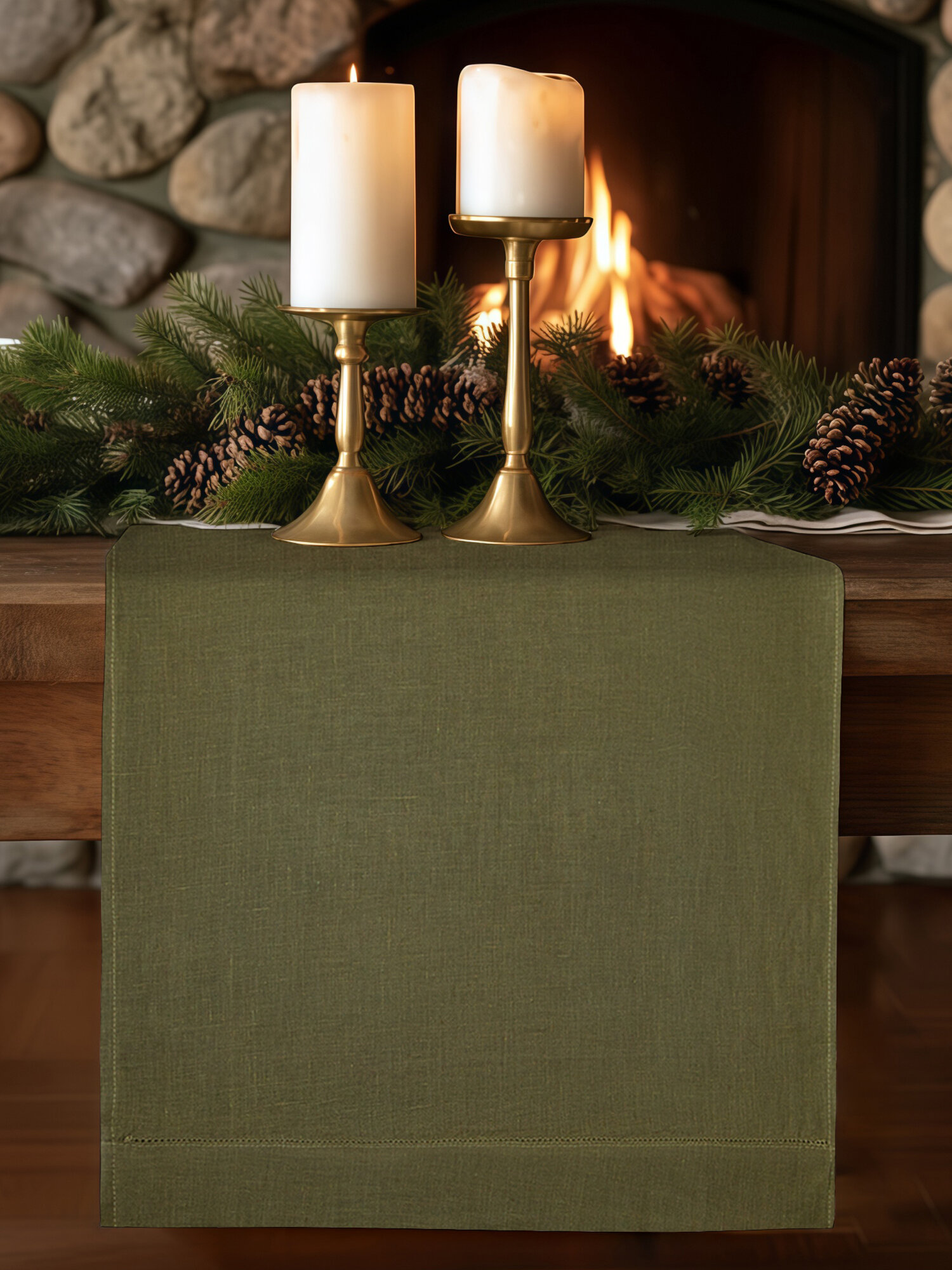 Дорожка на стол BELLEHOME "Olive Green", 40х160, 50% лен 50% хлопок