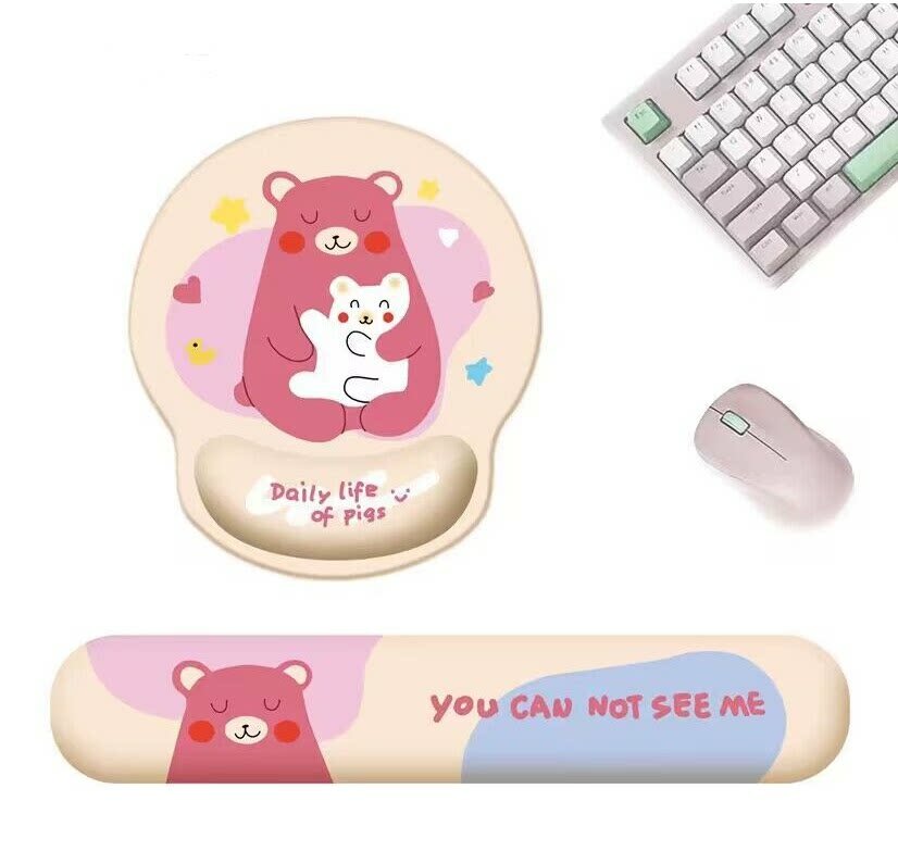 Hug Little Bear Набор подставка для запястья и клавиатуры, 2-в-1 комплект для стола, эргономическая поддержка, 10x8x12