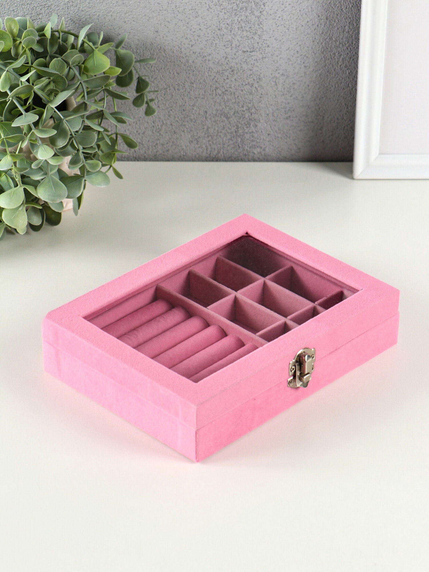 Шкатулка для украшений "Розовая пастила", бархат, 4.5x20x15 см