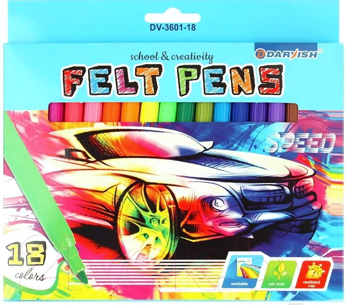 Фломастеры моющиеся "Darvish", 18 цветов, для мальчиков, картонная упаковка, нетоксичные