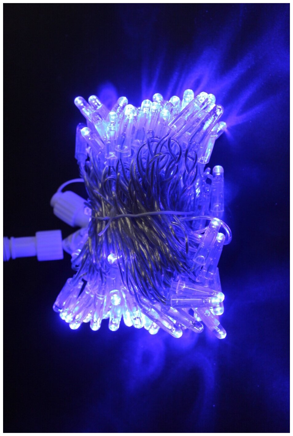 Гирлянда Нить 10м, 220 В, шнур прозрачного цвета, 100 LED, 80 синих постоянного свечения и 20 белых с FLASH эффектом