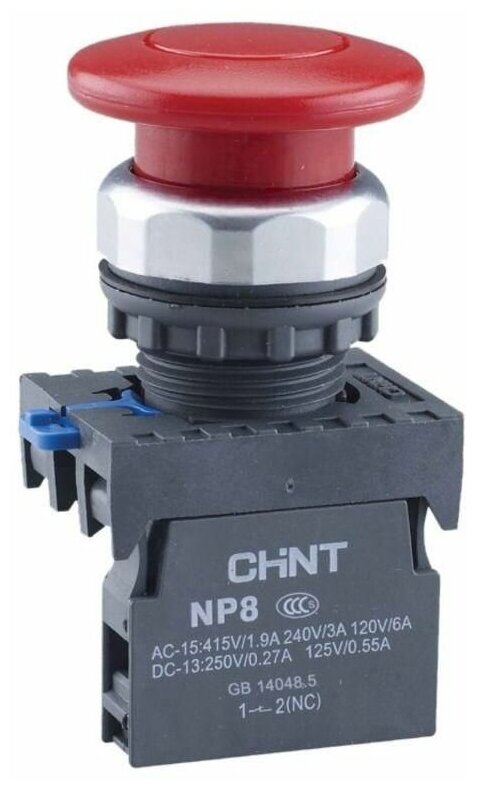 Кнопка управления «Грибок» NP8-01M/1 d40мм (2) 1НЗ IP65 с самовозвратом без подсветки красн. (R) CHINT 667261