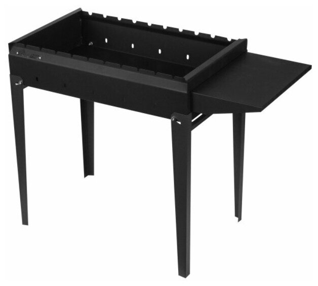 Мангал классика, материал сталь, цвет чёрный. Конструкция предназначена для готовки на природе, оснащенная складными ножками и полкой для размещения продуктов, посуды, кухонных аксессуаров.