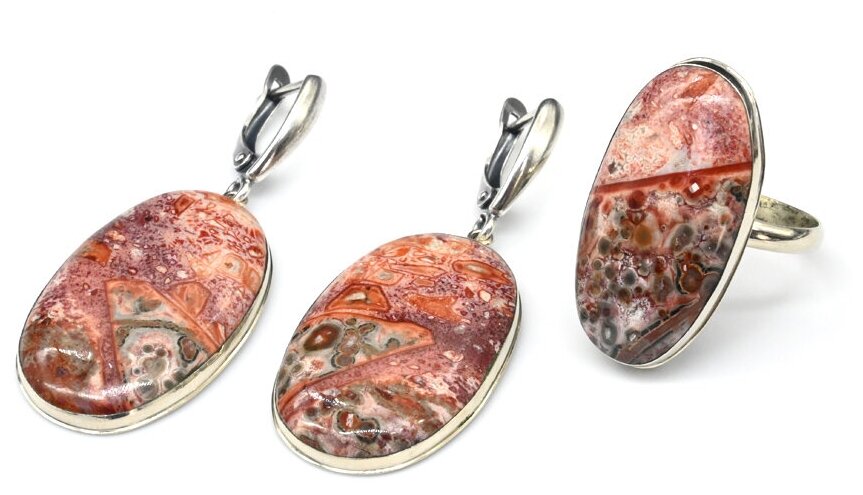 Комплект бижутерии: серьги, кольцо, яшма