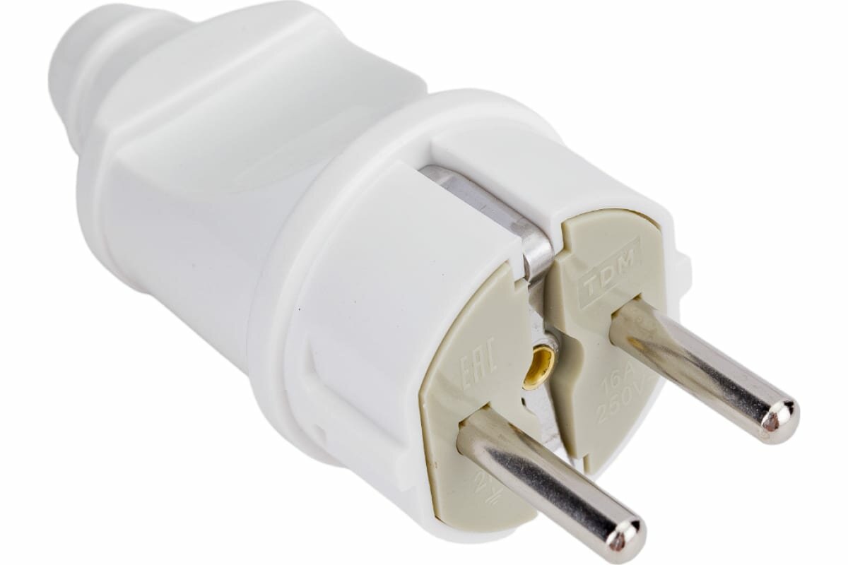 Вилка TDM Народная с заземлением с прямым вводом IP20 белая (комплект из 4 шт)