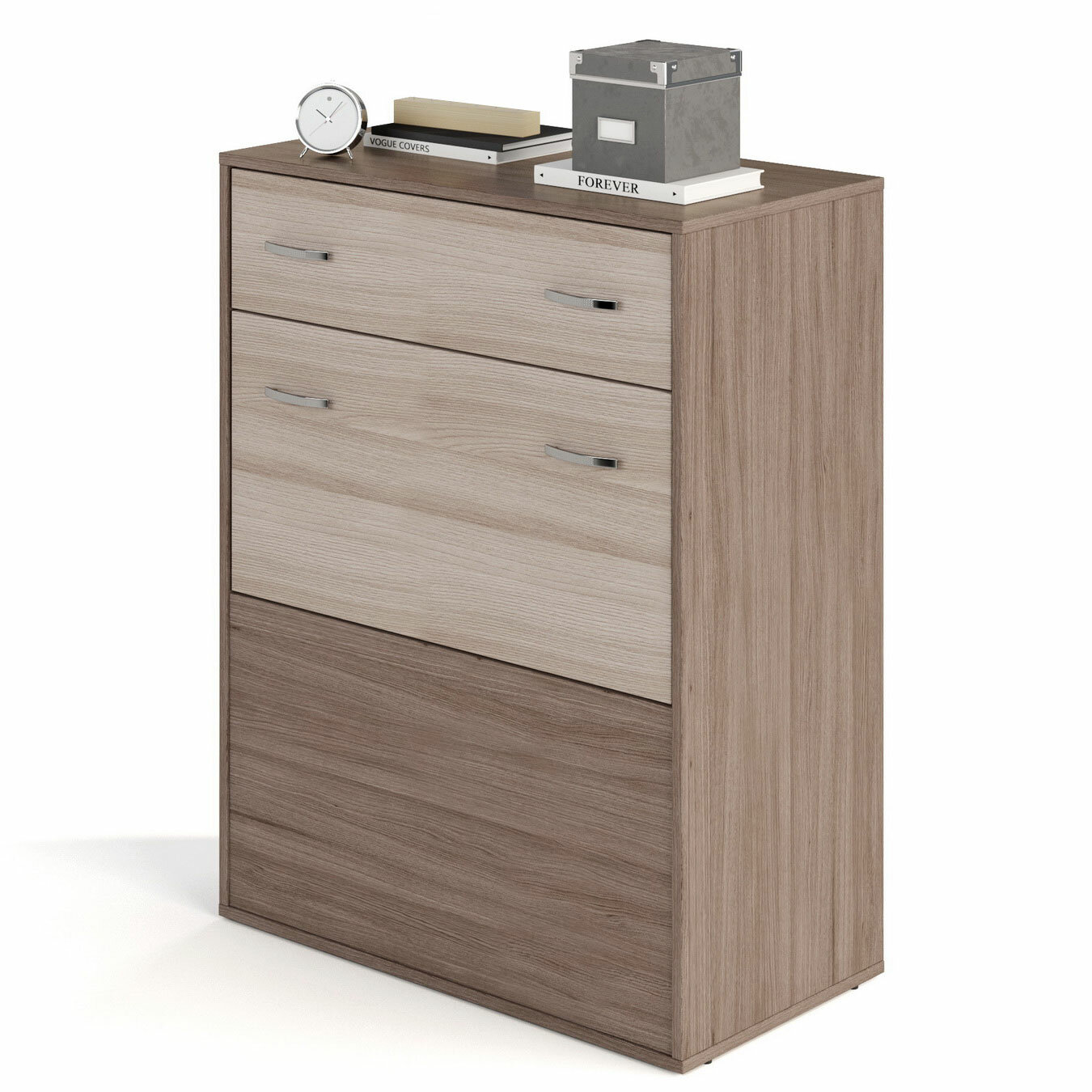 Тумба для белья 012005 с ящиком и откидной дверцей (цвет: ясень тёмный + ясень светлый)