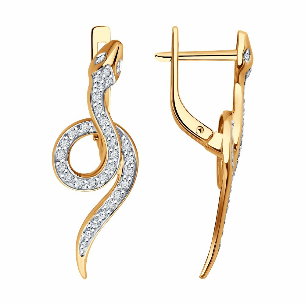 Серьги, красное золото, 585 проба, бриллиант