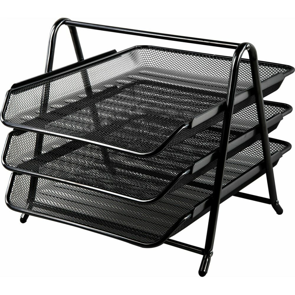 Горизонтальный металлический лоток для бумаг BRAUBERG Germanium 3 секции, А4, черный 231952