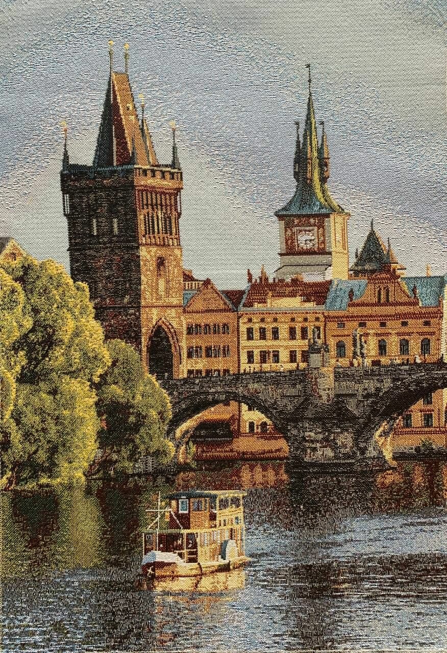 Гобелен, гобелен без рамы 34х50 см / "Пражские мосты"