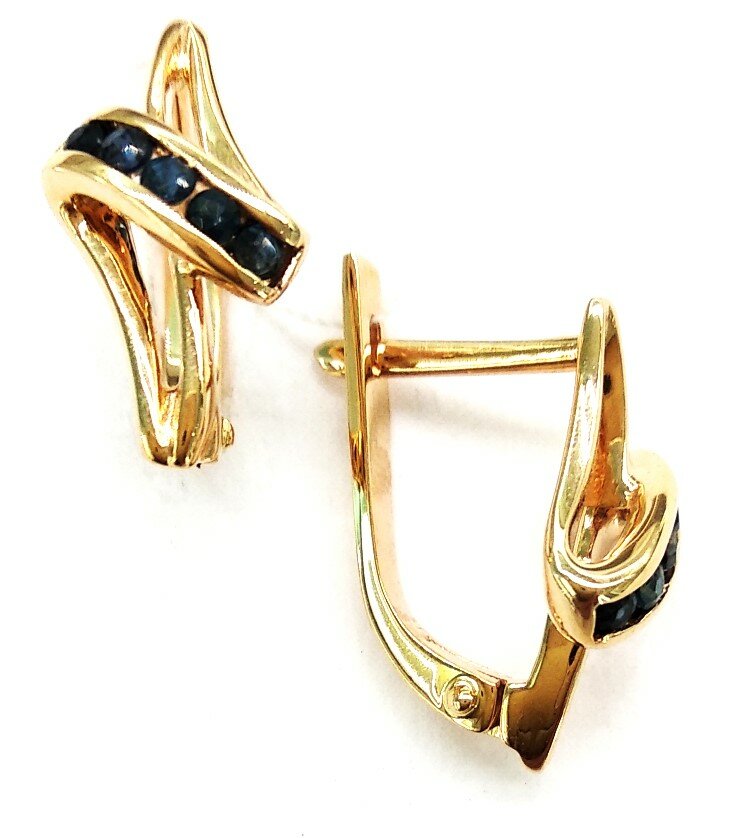Серьги, красное золото, 585 проба, сапфир