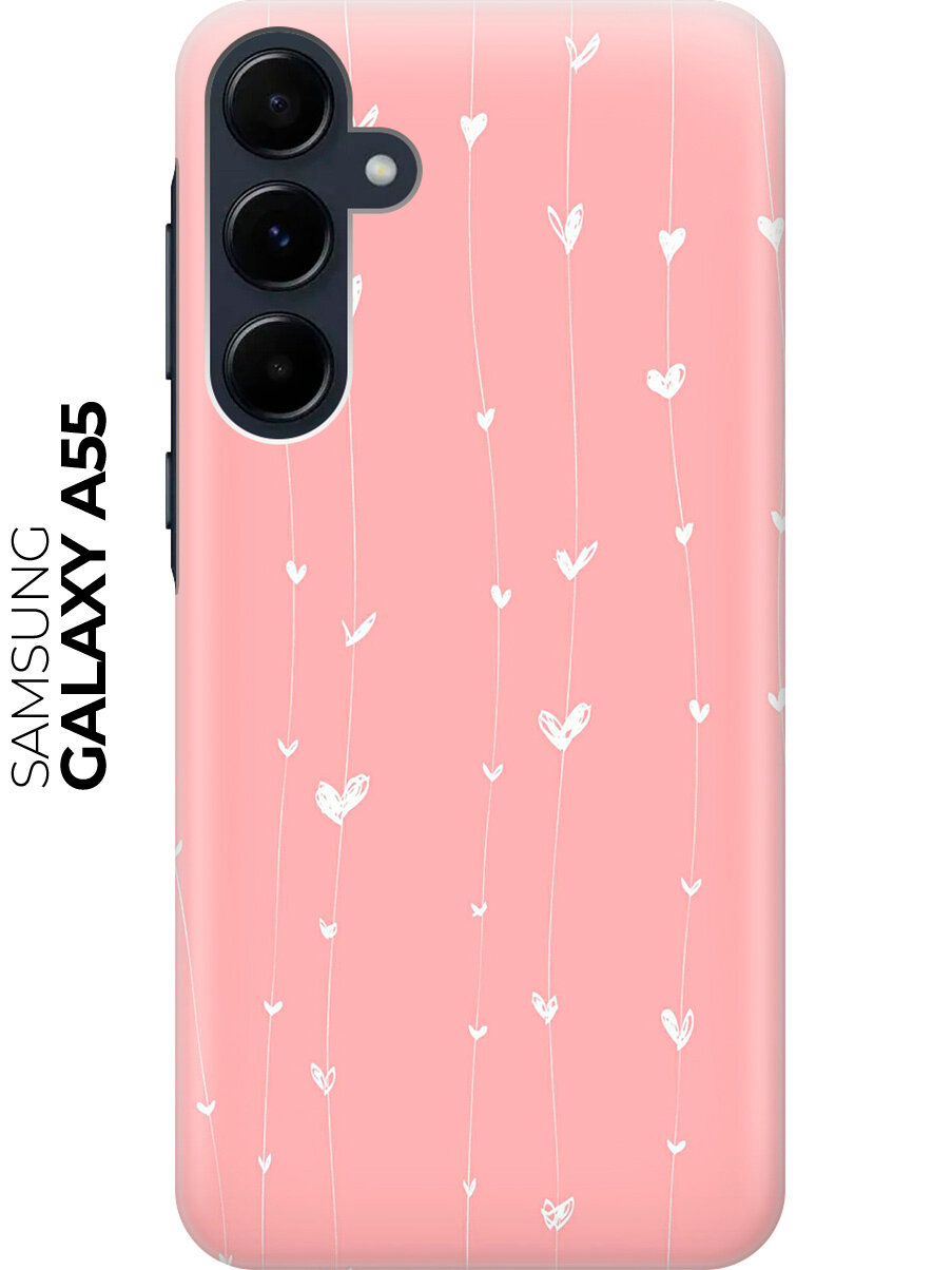 Силиконовый чехол на Samsung Galaxy A55 / Самсунг А55 с рисунком "Сердечки на розовом фоне"