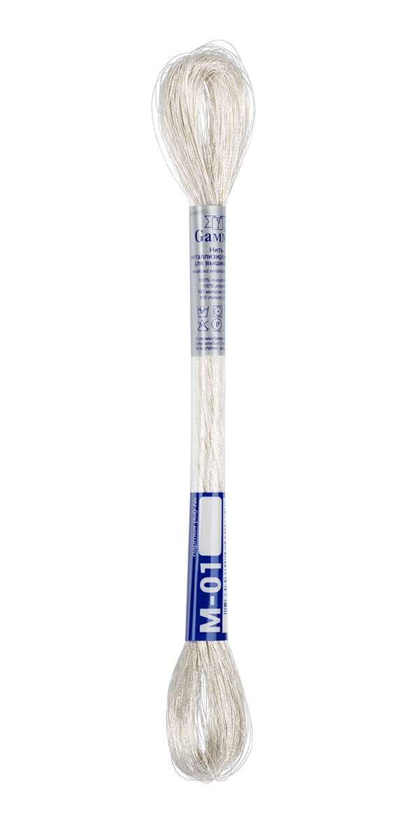 Мулине "Gamma" металлик 100% полиэстер 100 м М-01 серебро