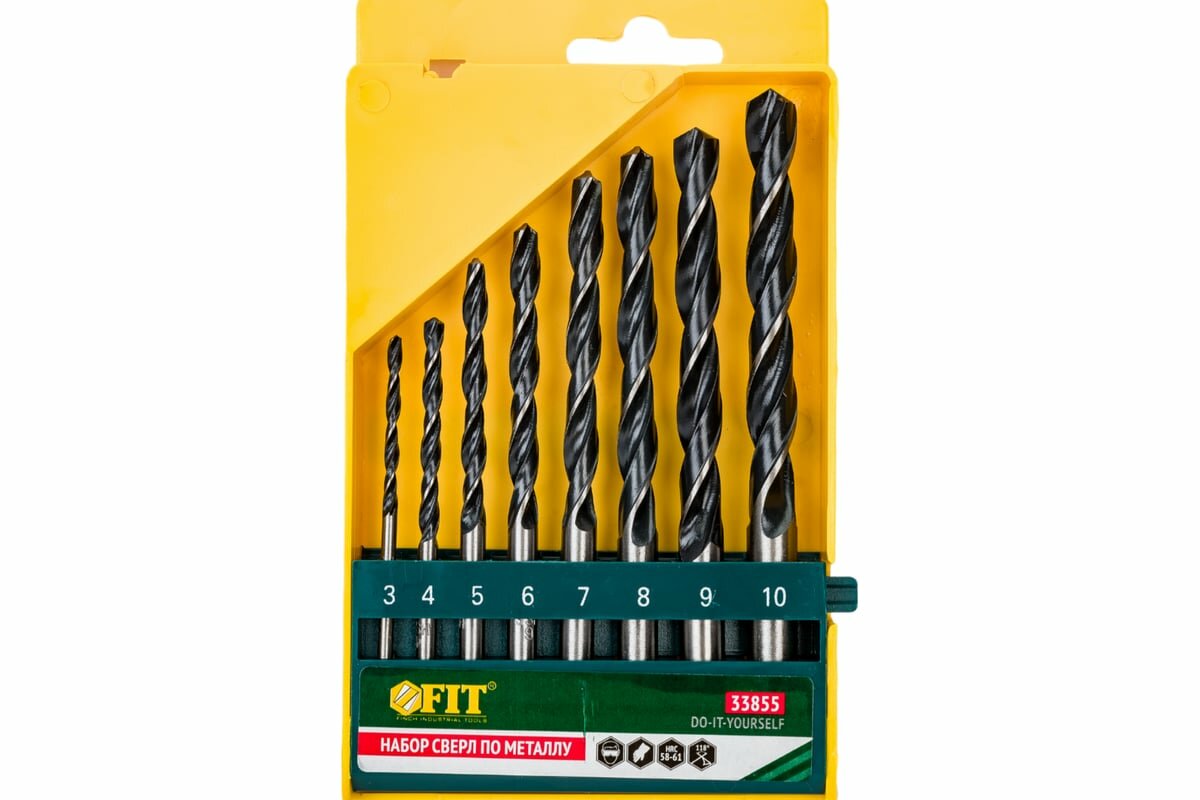 FIT DIY Набор сверел по металлу HSS черненых 8 шт, 3-4-5-6-7-8-9-10 мм , набор 8 шт. 33855