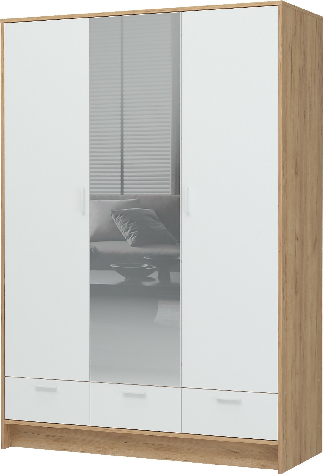 Шкаф для одежды с зеркалом ирис ШК-03 138,5х200х55 см, цвет дуб крафт золото/белый