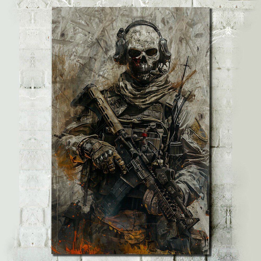 Картина интерьерная на рельефной доске Игра Call of Duty Гоуст (Ghost, Череп, PS, Xbox, PC, Switch) - 15741 В