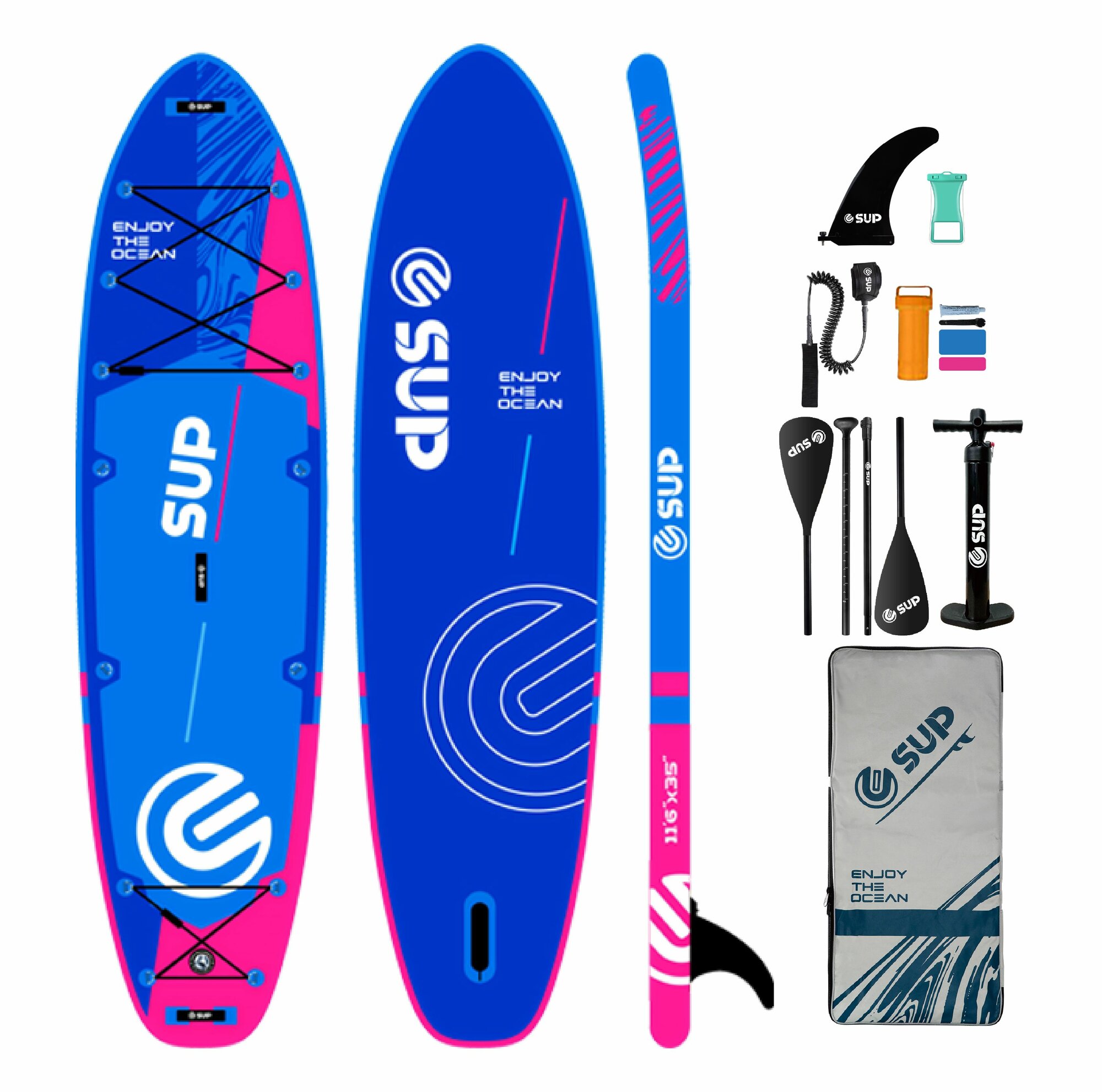 Сапборд надувной двухслойный E-SUP DAZZLING BLUE 11'6" 350-86-15 см / Сап доска для серфинга и отдыха на воде