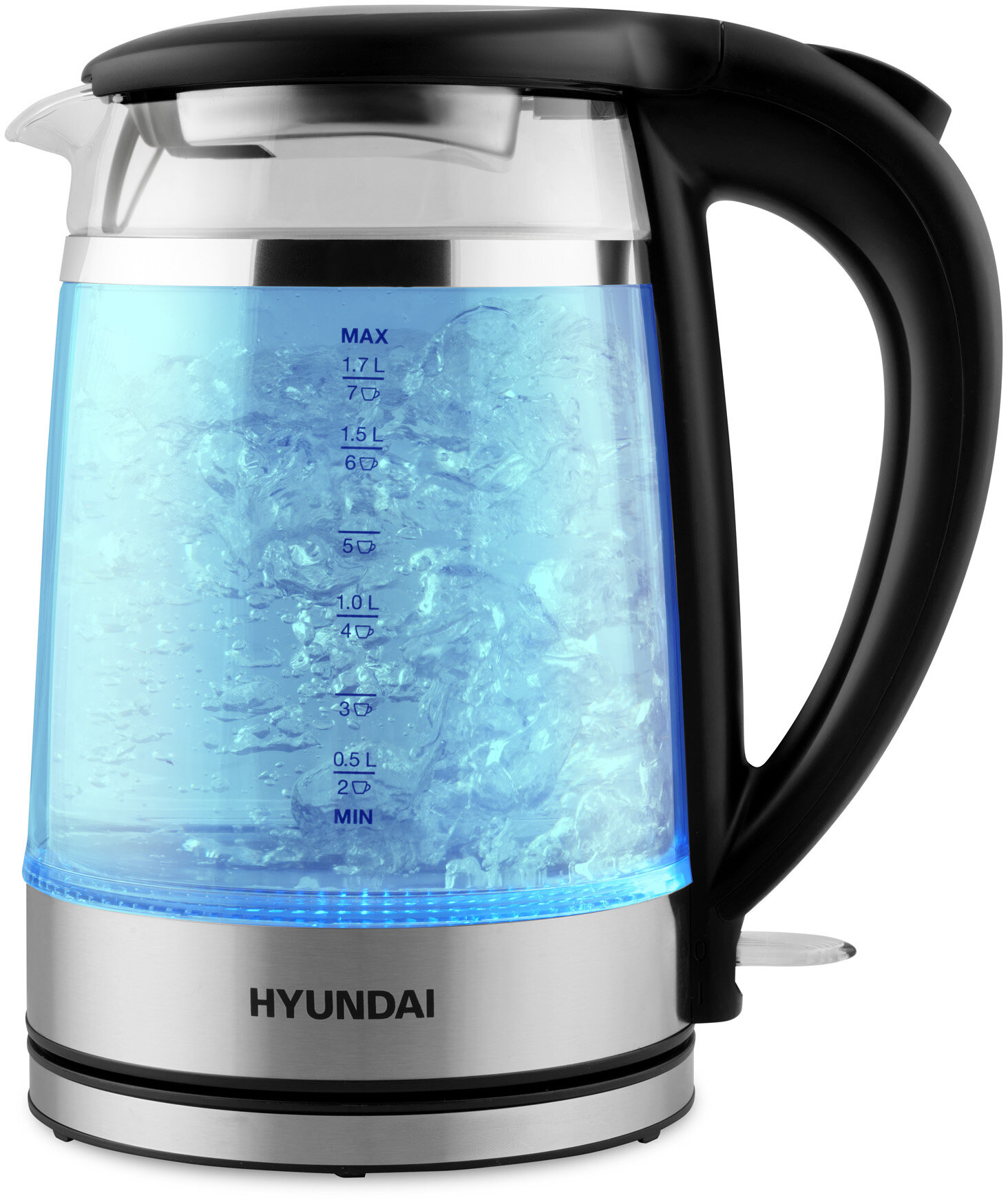 Электрочайник Hyundai HYK-G3036 серебристый 1,7л 2200Вт стекло/пластик