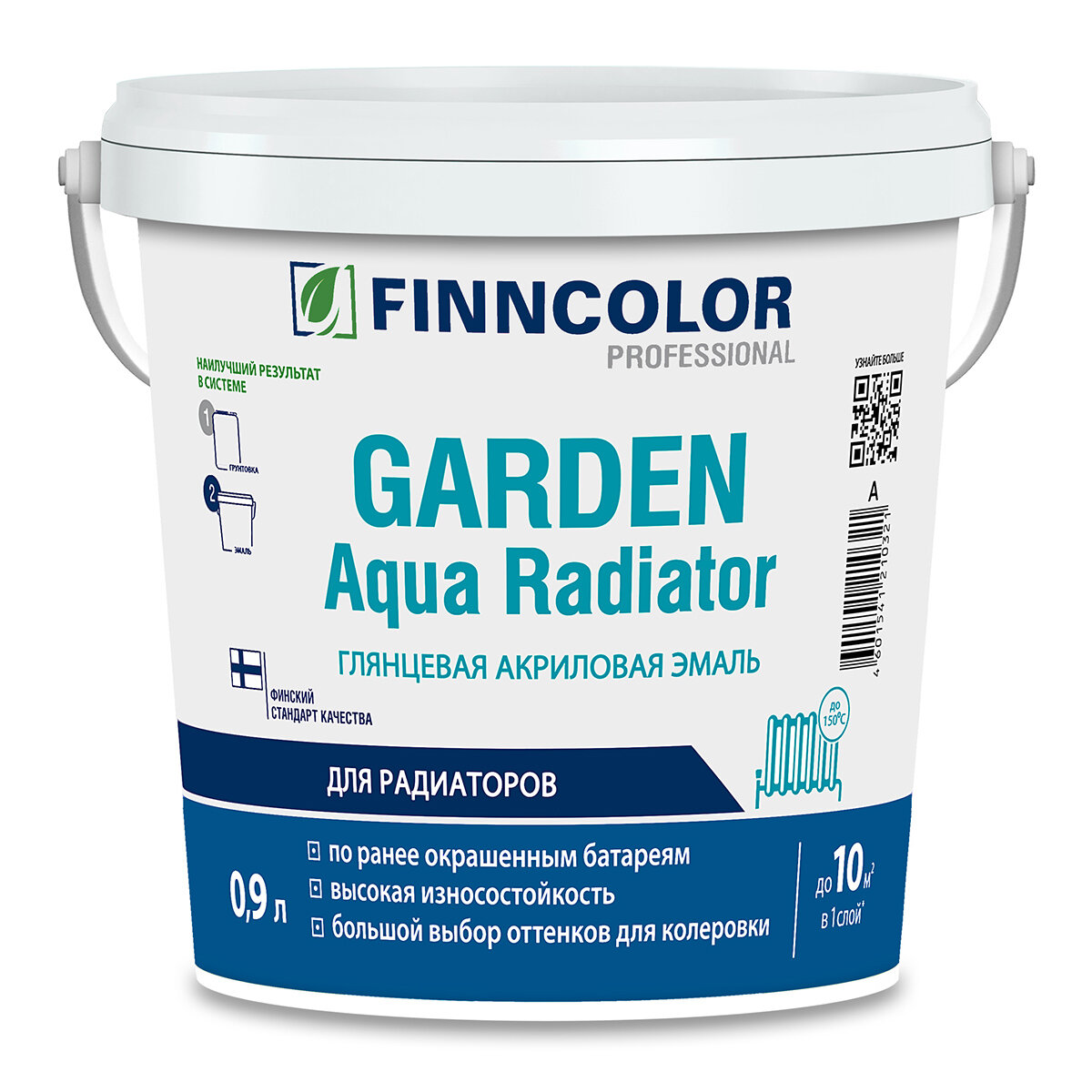 Эмаль для радиаторов Garden Akva Radiator FINNCOLOR, акриловая, 0,9 л, белая (база А)