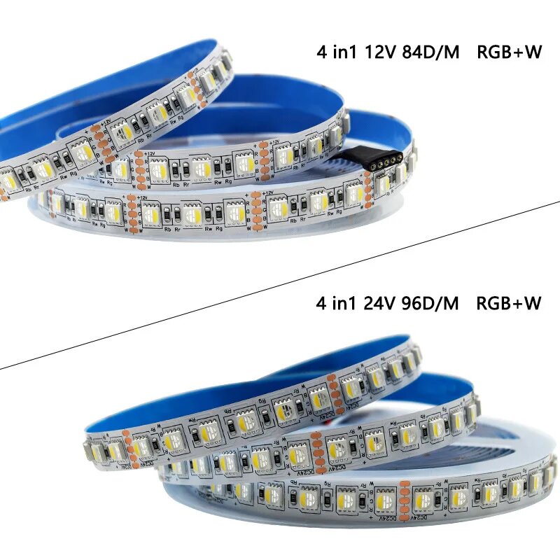 12V 24V SMD5050 RGBW RGBWW LED Strip Lights RGB + White or Warm White 4 in 1 Chip LED Tape Ribbon 60/84/96 LED/M 12MM White PCB