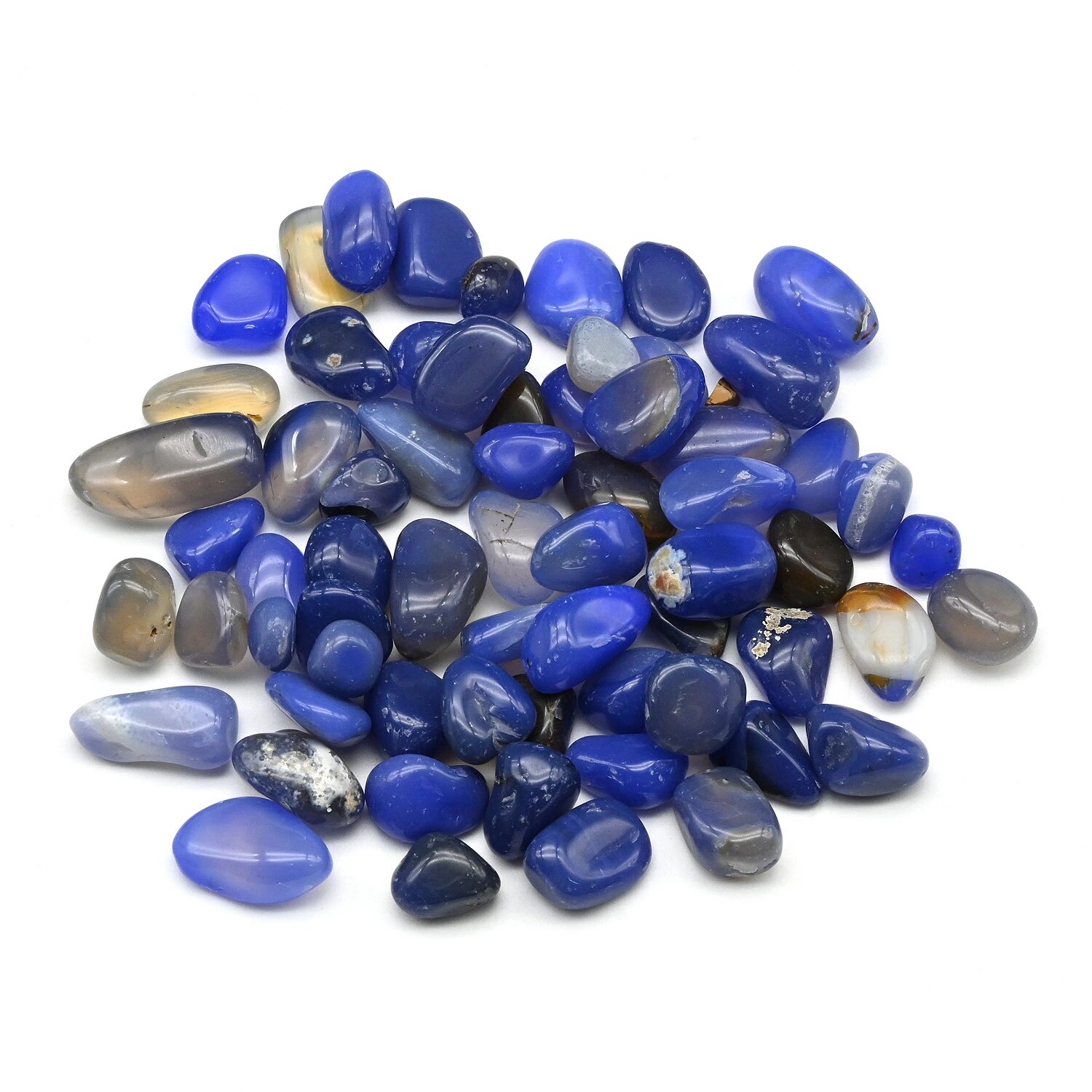 Агат тонированный голубой галтовка фракция 8-12мм, упаковка 100г .