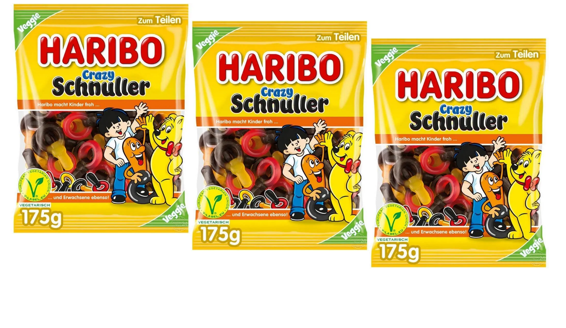 Лакричный мармелад Haribo Haribo Crazy Schnuller, (Безумные соски), (3 шт. х 175 гр.)