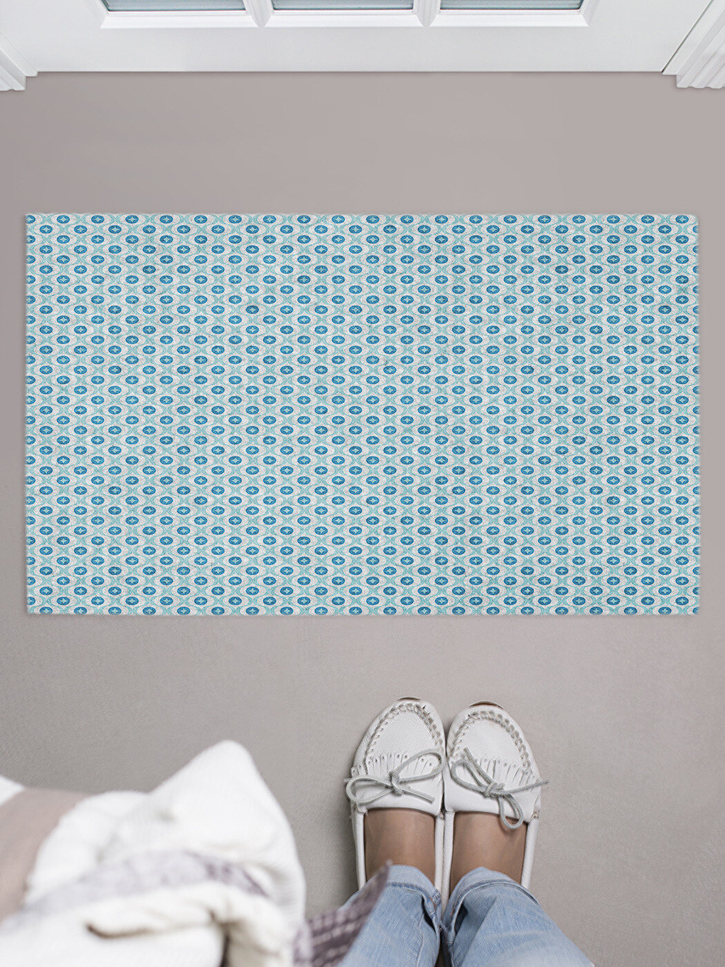 Коврик придверный в прихожую с принтом "Синие ромбики" 45 на 75 см , JoyArty