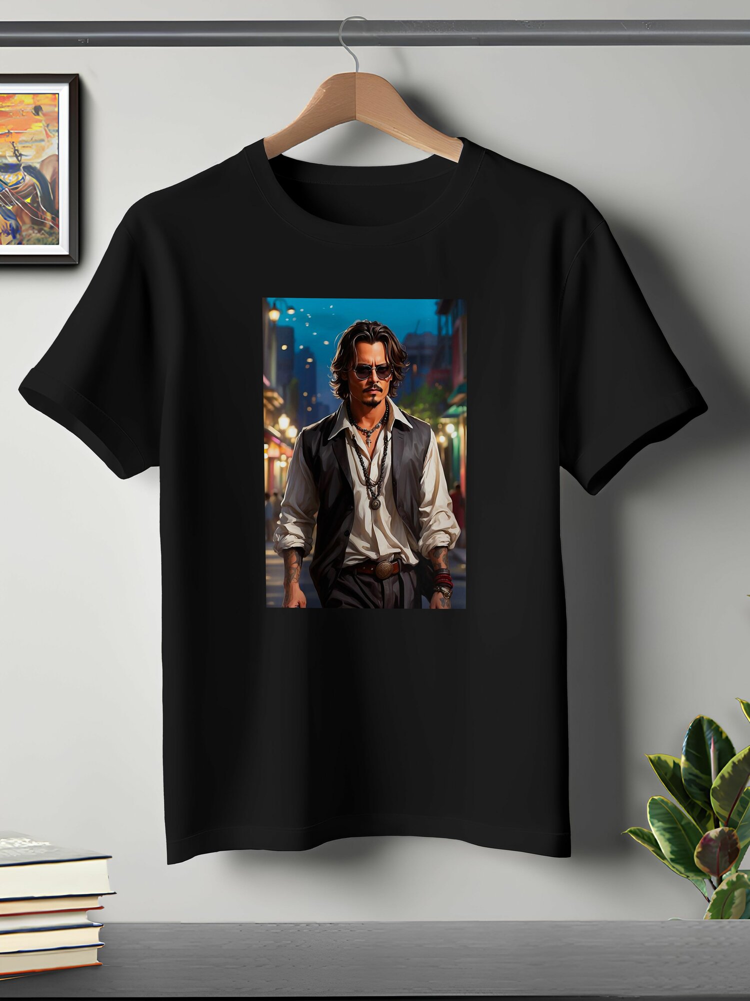 Футболка  Детская ONEQ 122 (7-8) размер с принтом Джонни Депп, черная