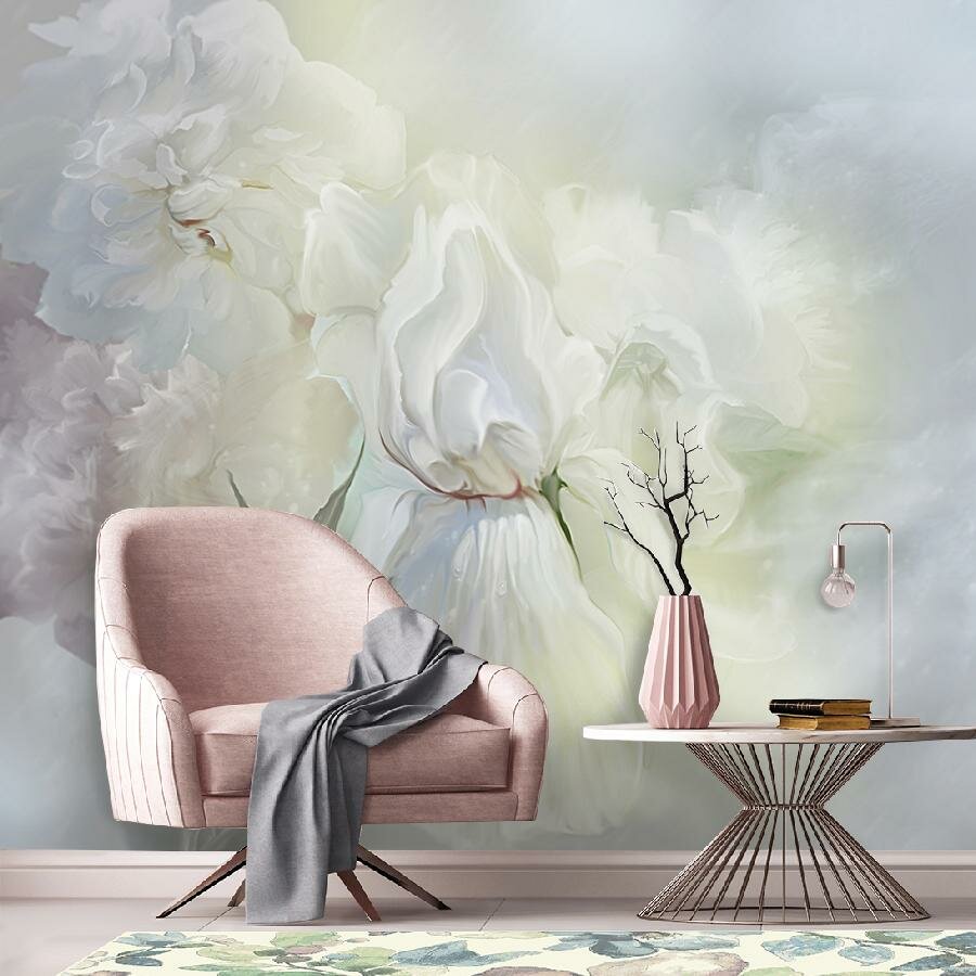 Фотообои Белый ирис 13-390-S-Песок 270 x 200 см (ВхШ) Метровые, флизелиновые, влагостойкие обои MasterFresok
