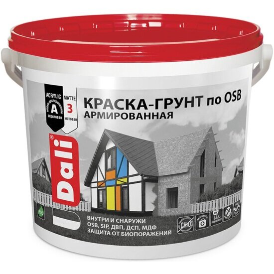 Краска-грунт по OSB Dali , армированная, матовая, база C, бесцветная, 12 кг