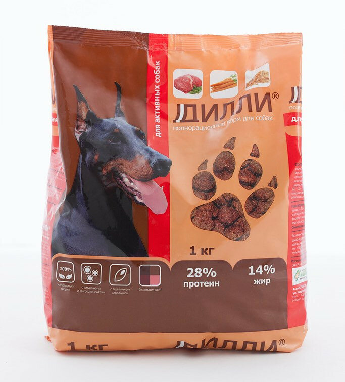 Дилли сухой корм для активных собак с курицей и индейкой - 1 кг 1 кг