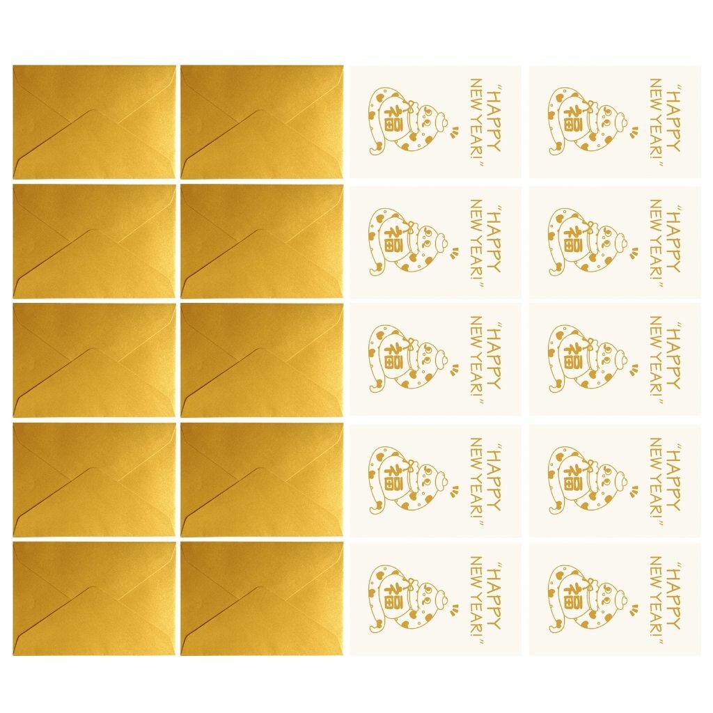 Приглашение, Минималистичные новогодние открытки 2025 - Сумка счастья змея B, 1 упаковка 10 штук