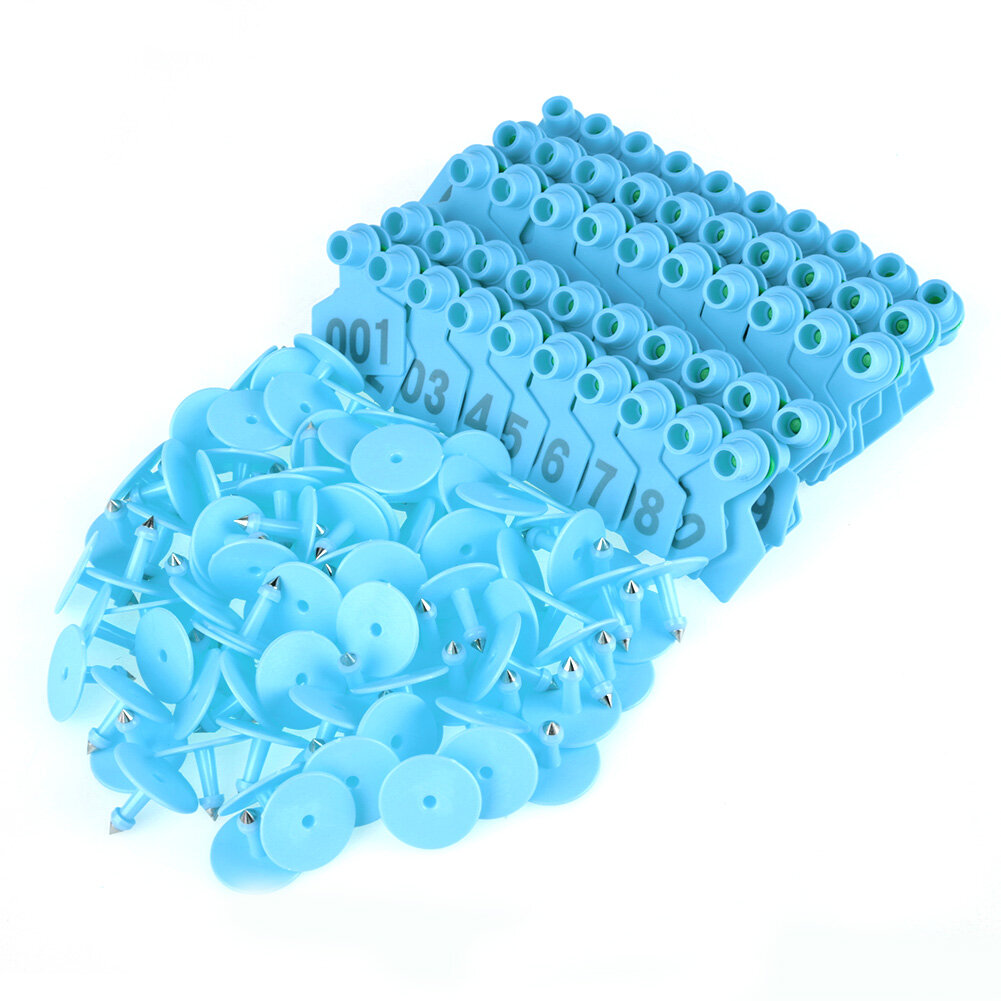 Пластиковые ушные бирки для скота (коз, овец, свиней) с номерами от 1 до 100, синие.