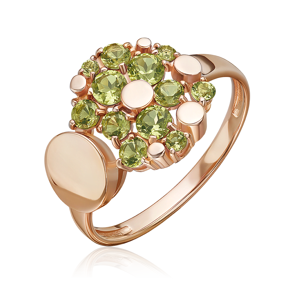 Кольцо, красное золото, 585 проба, хризолит